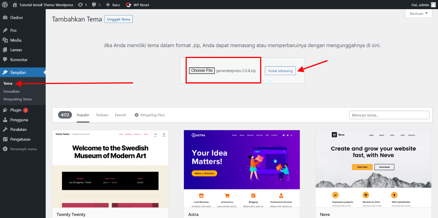 Tutorial install theme GeneratePress Pro - Tutorial Wordpress