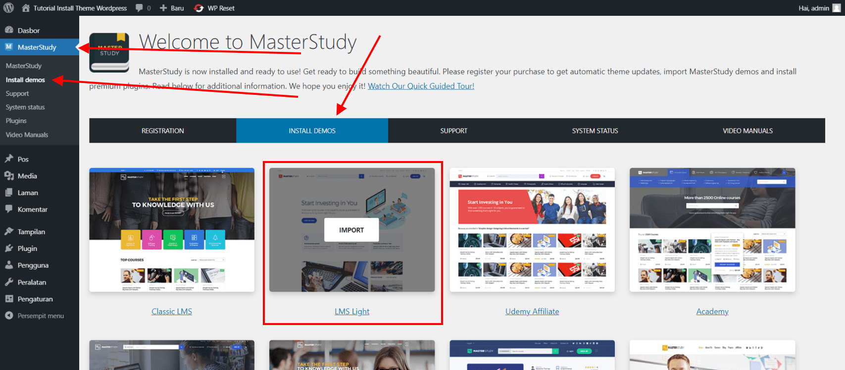 Tutorial install theme Masterstudy - Tutorial Wordpress