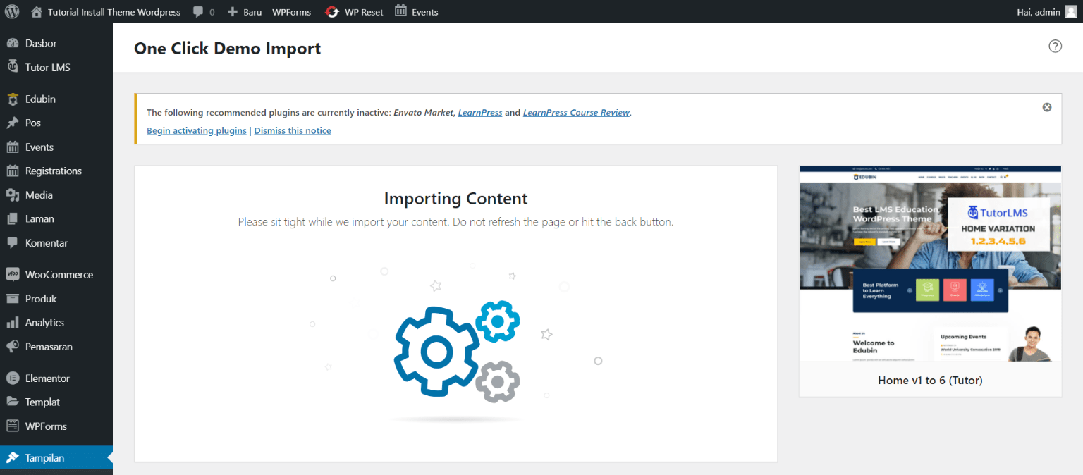 Tutorial install theme edubin - Tutorial Wordpress